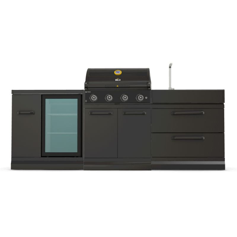 GRLLR Outdoor Kitchen 4 Burner BBQ with Fridge and Sink - Alfresco Chic